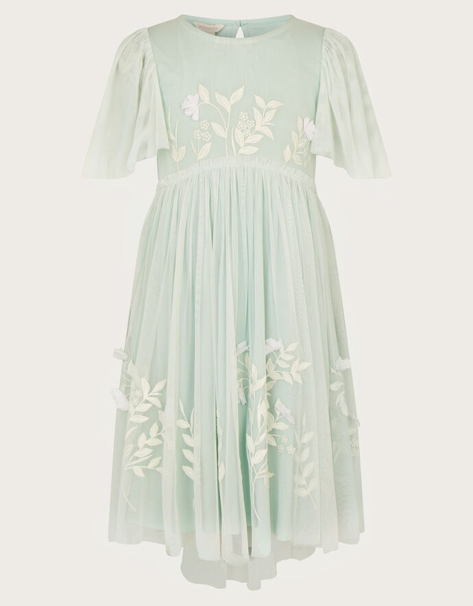 Embroidered Botanical Dress Green | Girls' Dresses | Monsoon UK.
