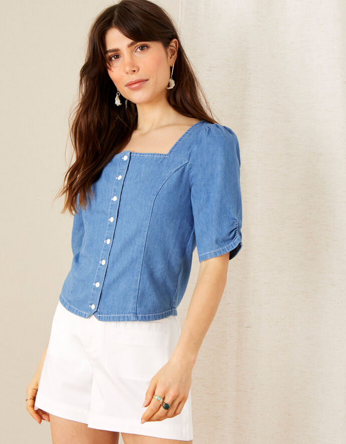 Square Neck Denim Top Blue | Tops & T-shirts | Monsoon UK.