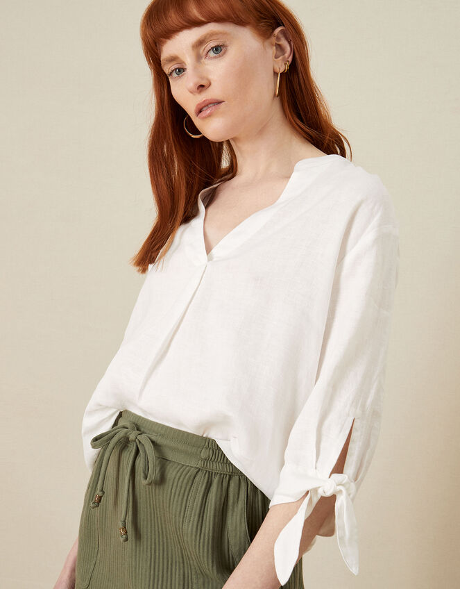Tie Cuff Linen Tee White