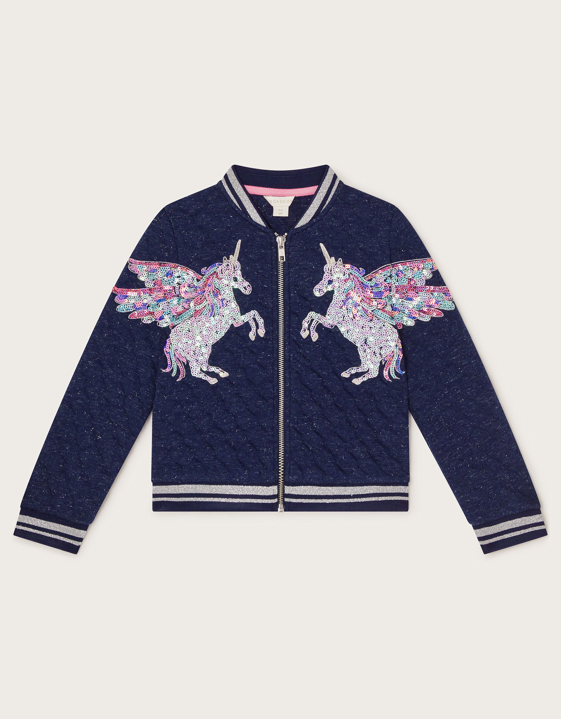 Sequin Unicorn Quilted Bomber Jacket Blue | Girls' Coats & Jackets ...