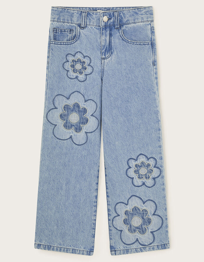 Embroidered Flower Denim Jeans Blue | Girls' Trousers & Leggings ...