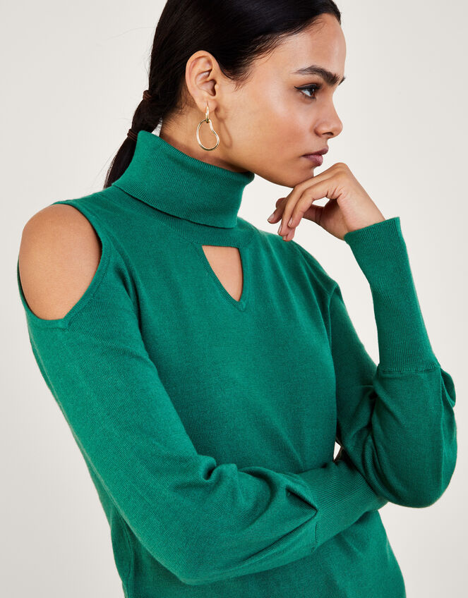 Cold-Shoulder Roll Neck Jumper Green