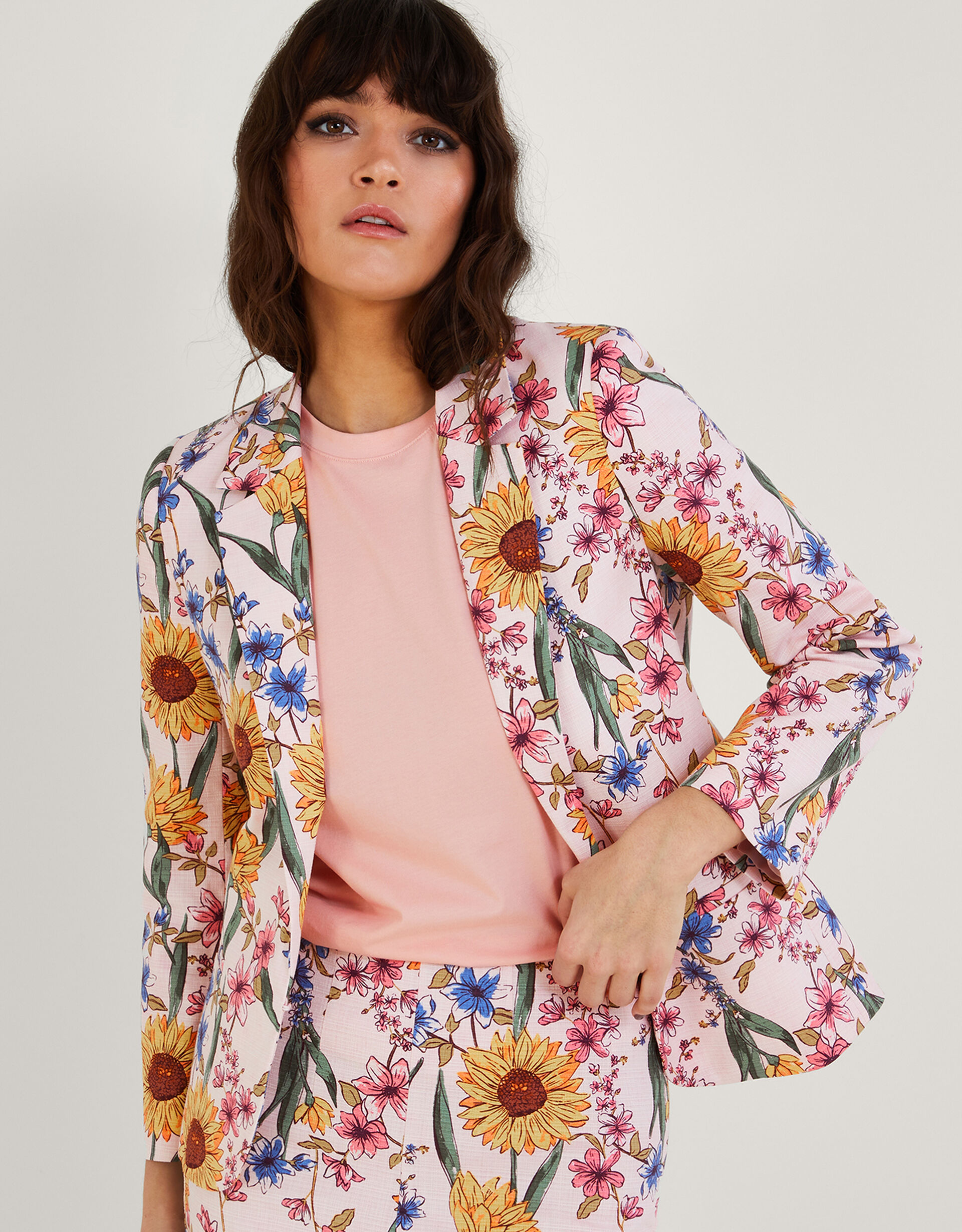Leilah Sunflower Print Jacket with Sustainable Cotton Pink | Women's ...