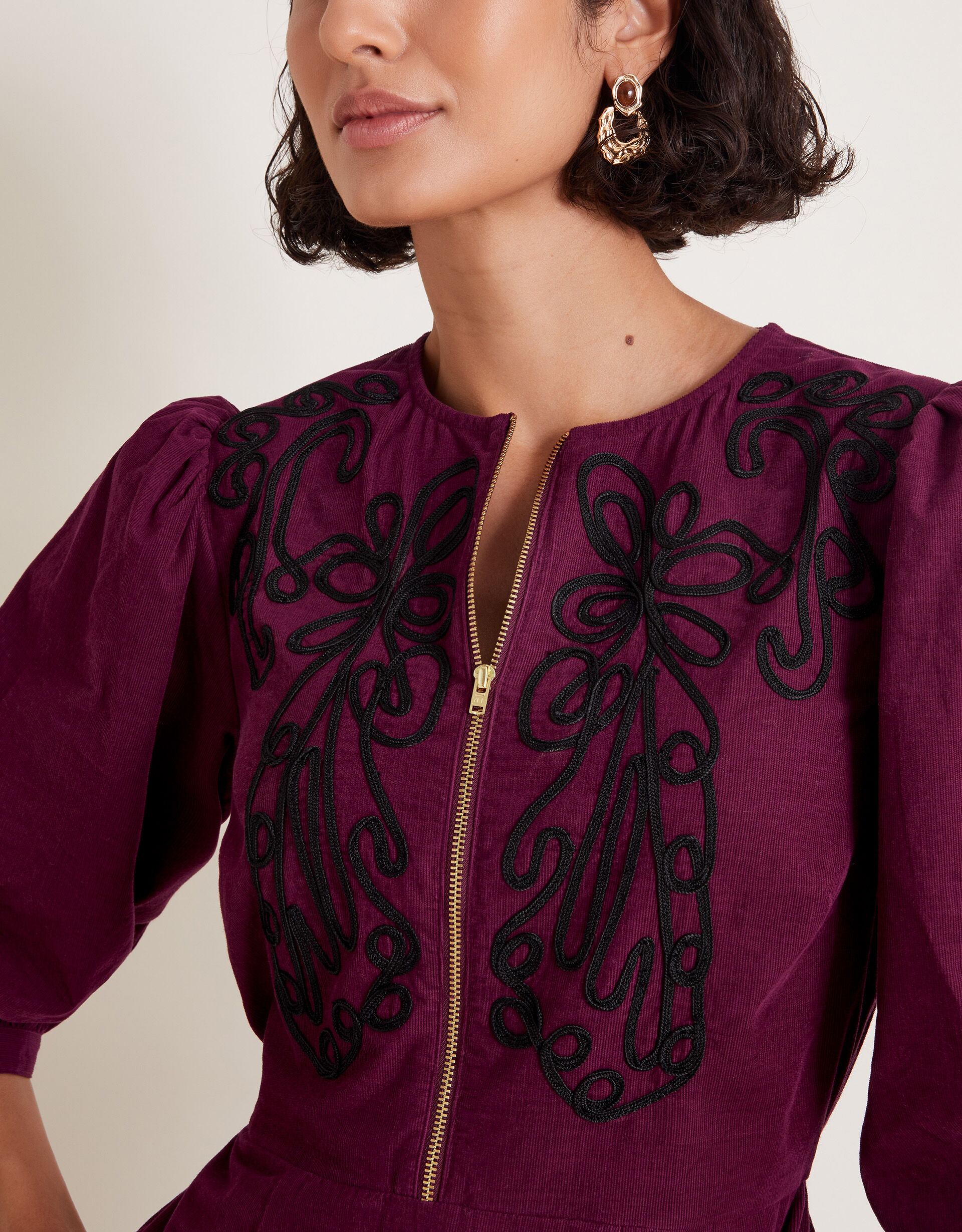 Kaia Embroidered Corduroy Midi Dress Red | Day Dresses | Monsoon UK.