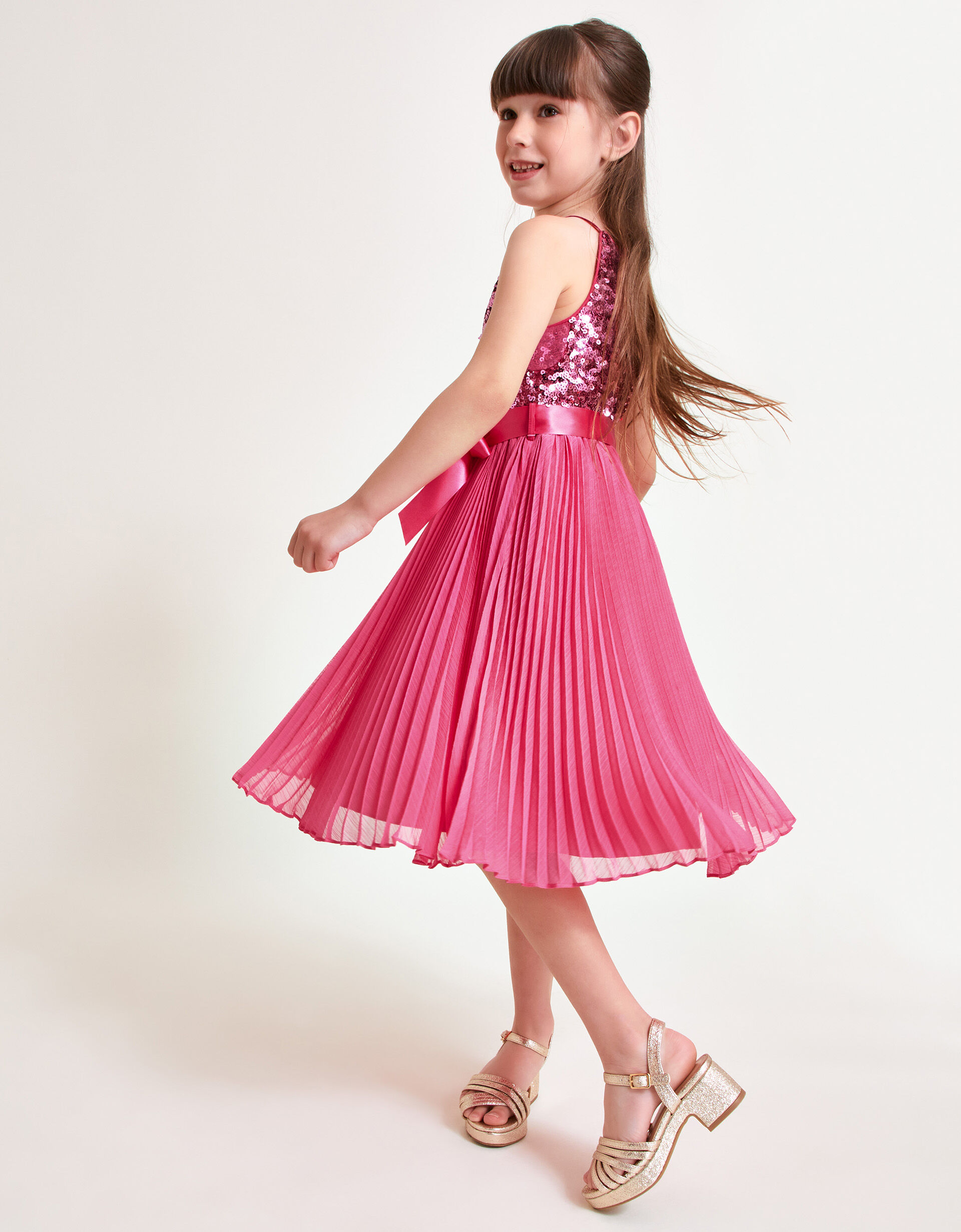 Sequin Pleated Truth Dress Pink | Girls' Dresses | Monsoon UK.
