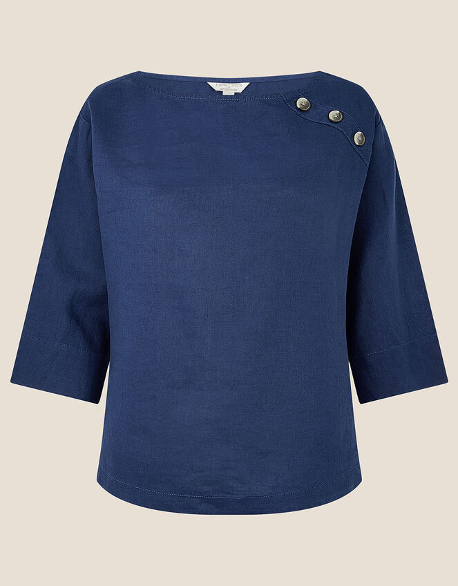 Rosewood Longline T-Shirt in Pure Linen Blue | Tops & T-shirts ...