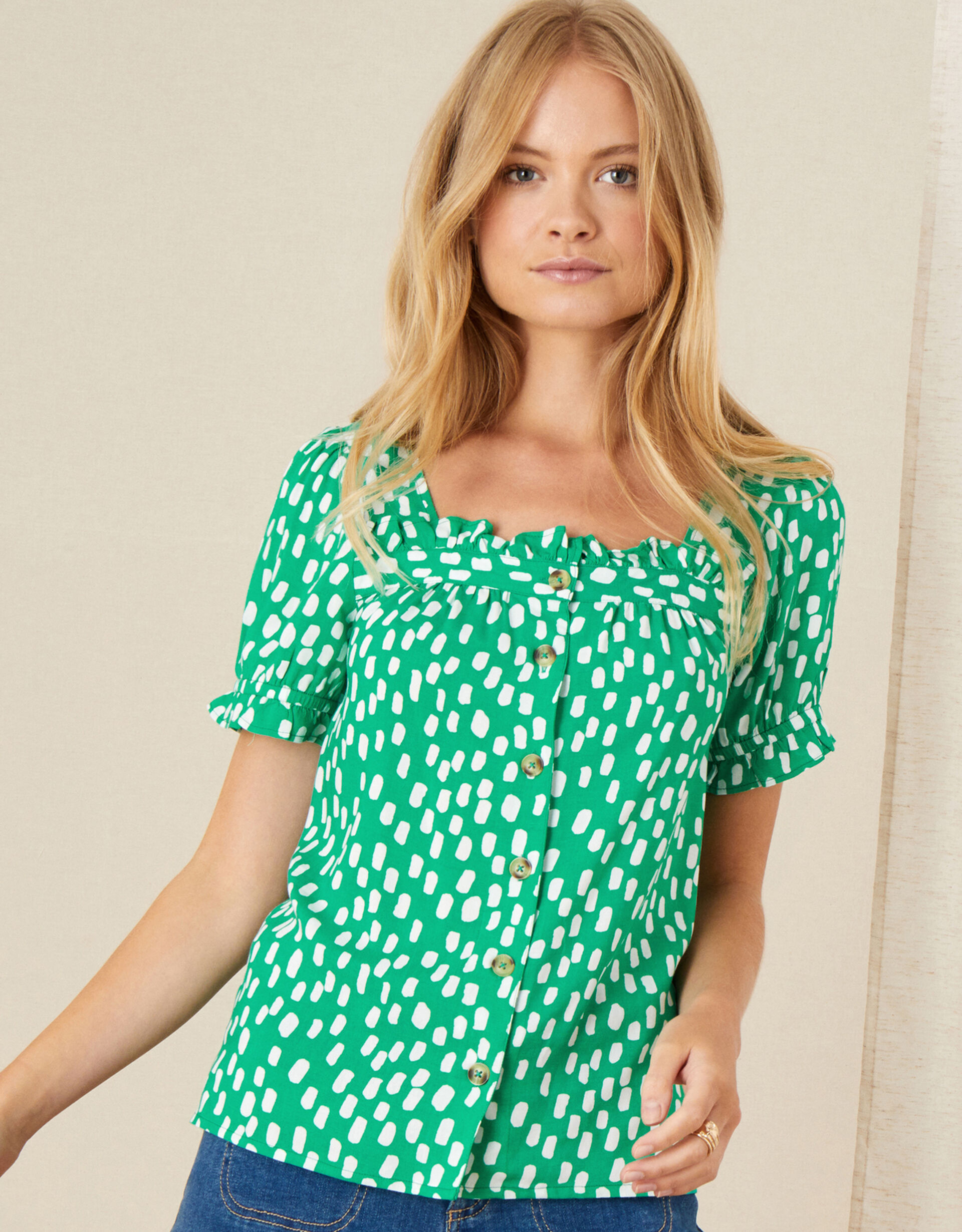 Square Neck Printed Top Green | Tops & T-shirts | Monsoon UK.