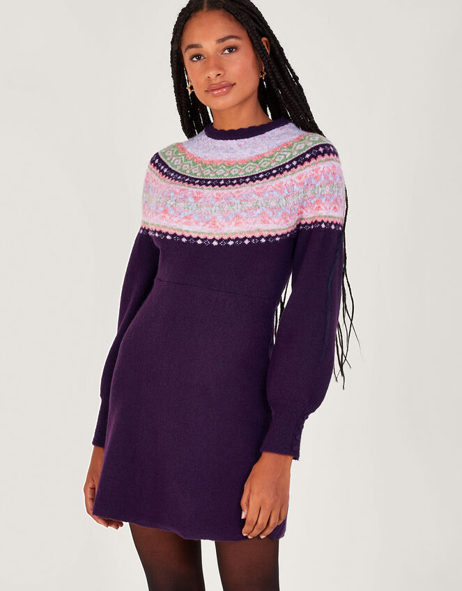 Fair Isle Dress Purple | Day Dresses | Monsoon UK.
