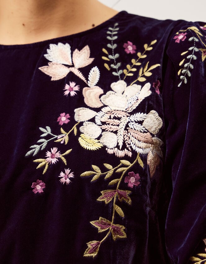 Fallon Floral Embroidered Velvet Mini Dress Blue | Evening Dresses ...