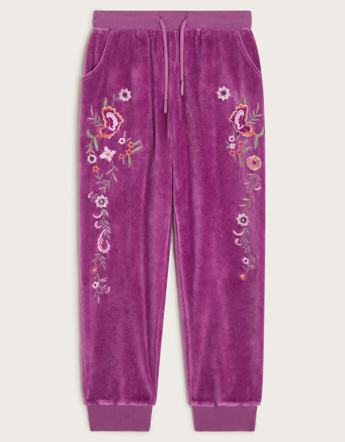 Embroidered Velour Joggers Purple | Girls' Trousers & Leggings ...
