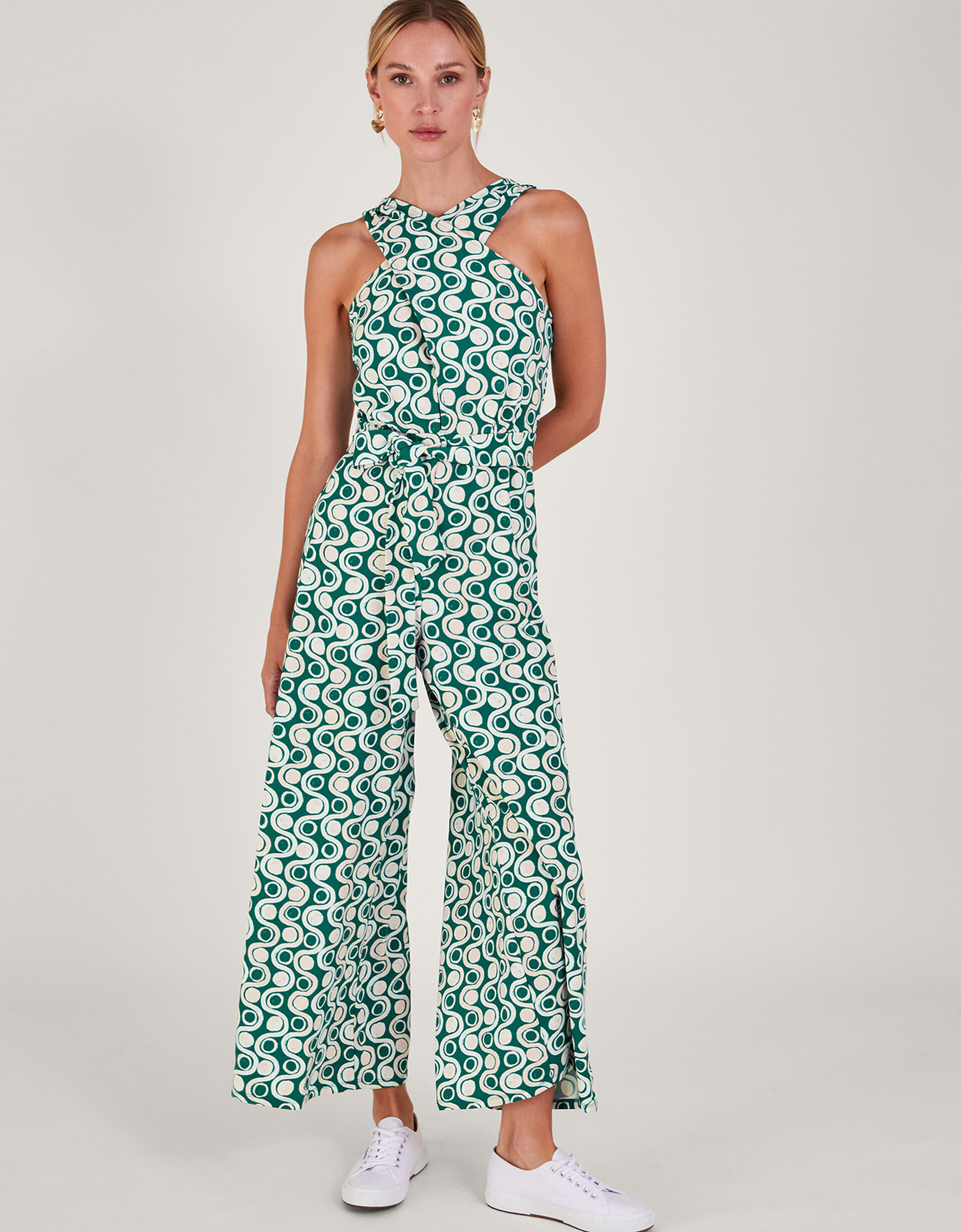Print Cross-Over Jumpsuit Green