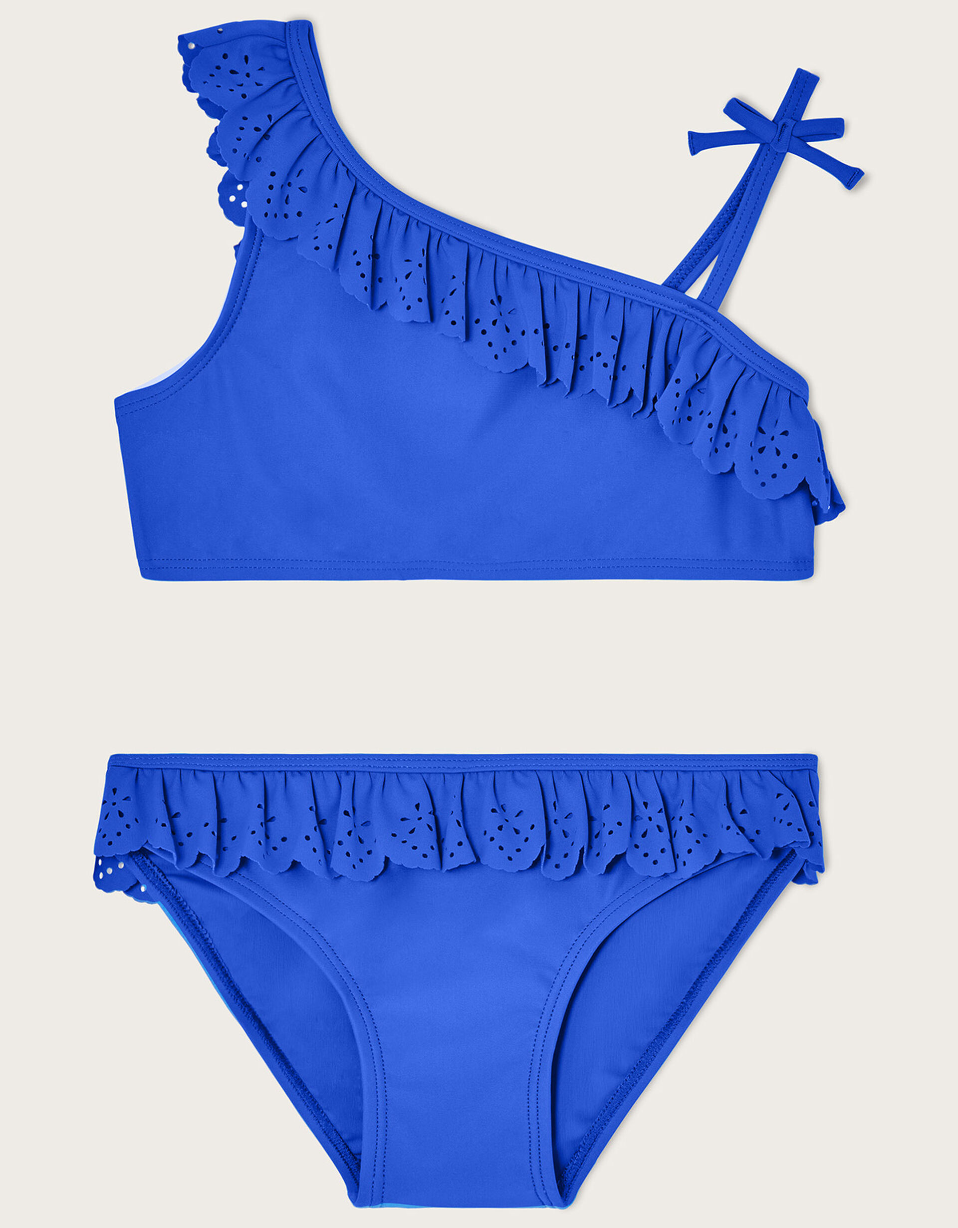 Laser Cut Frill Bikini Set Blue