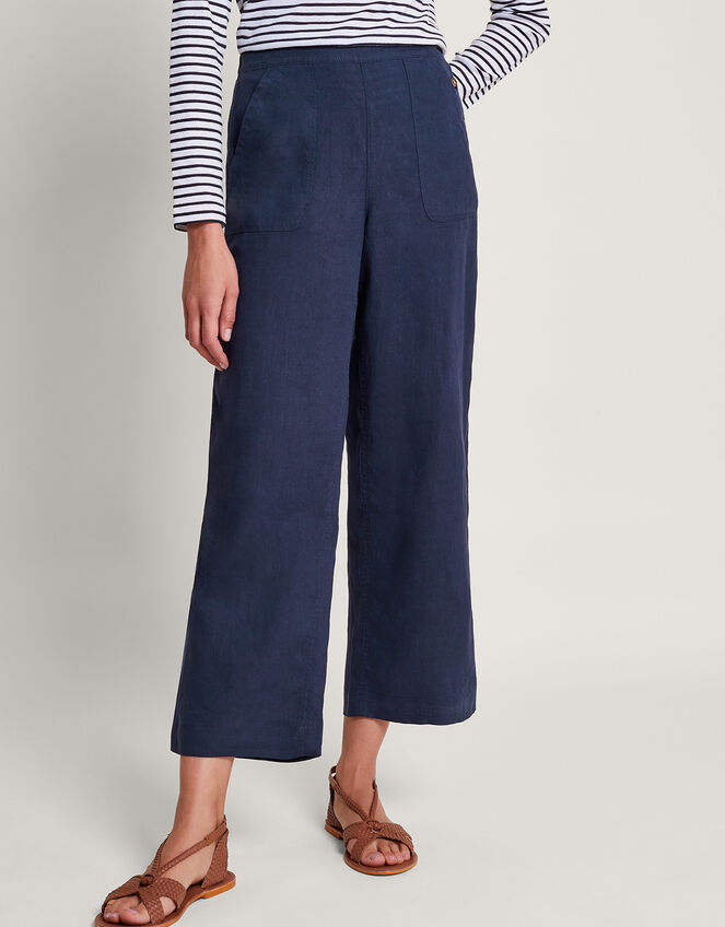 Parker Short-Length Linen Trousers Blue | Trousers & Leggings | Monsoon UK.