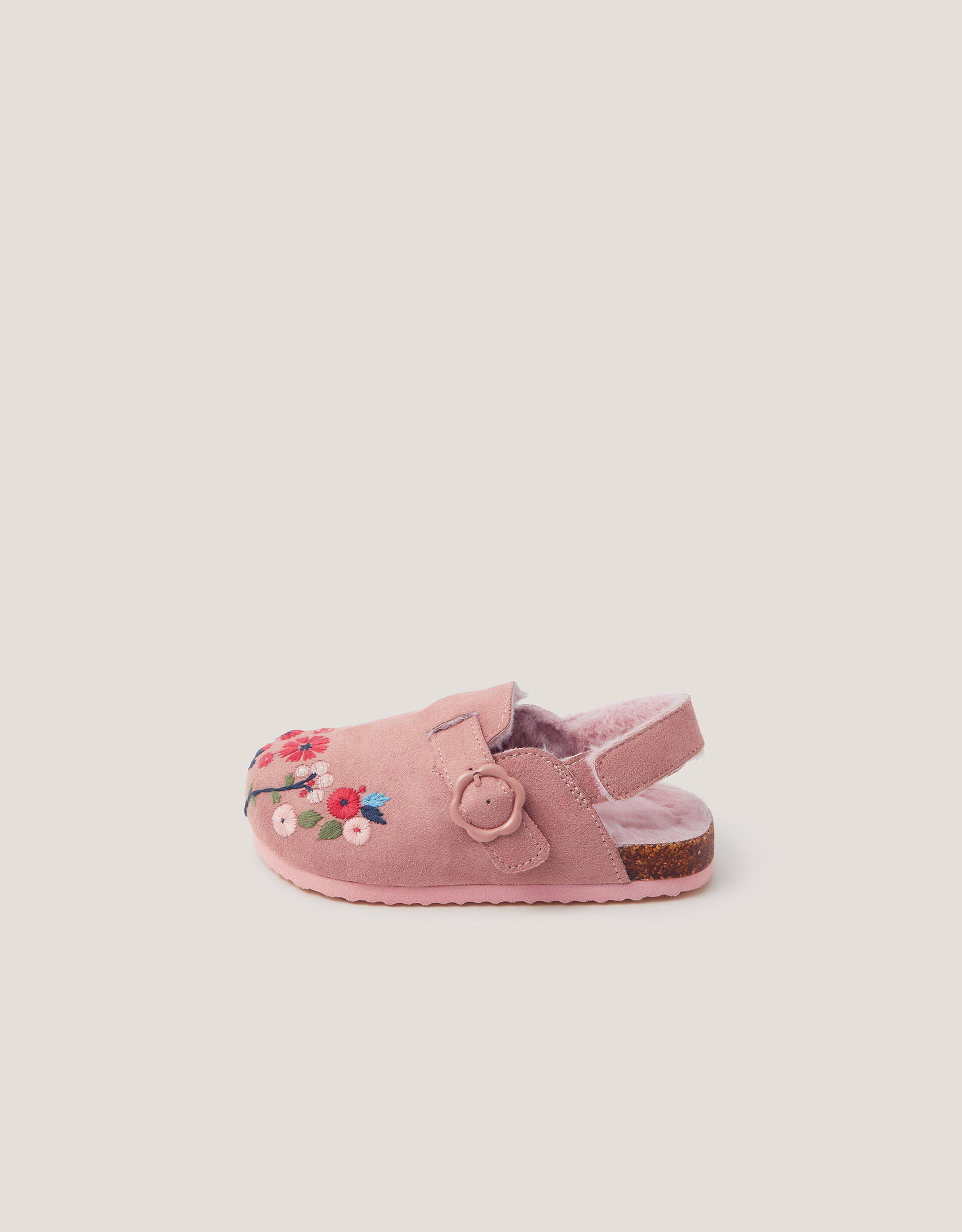 Faux Fur Floral Embroidered Clogs Pink