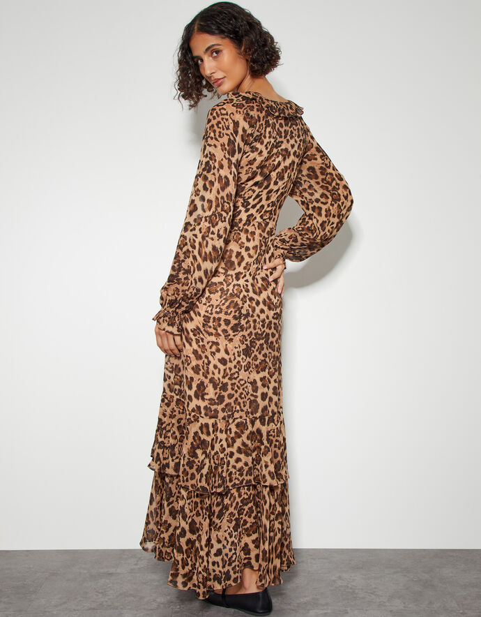 Rowena Leopard Print Ruffle Dress Brown | Evening Dresses | Monsoon UK.