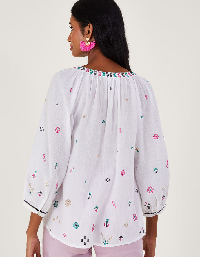 Embroidered Motif Tunic Top Ivory