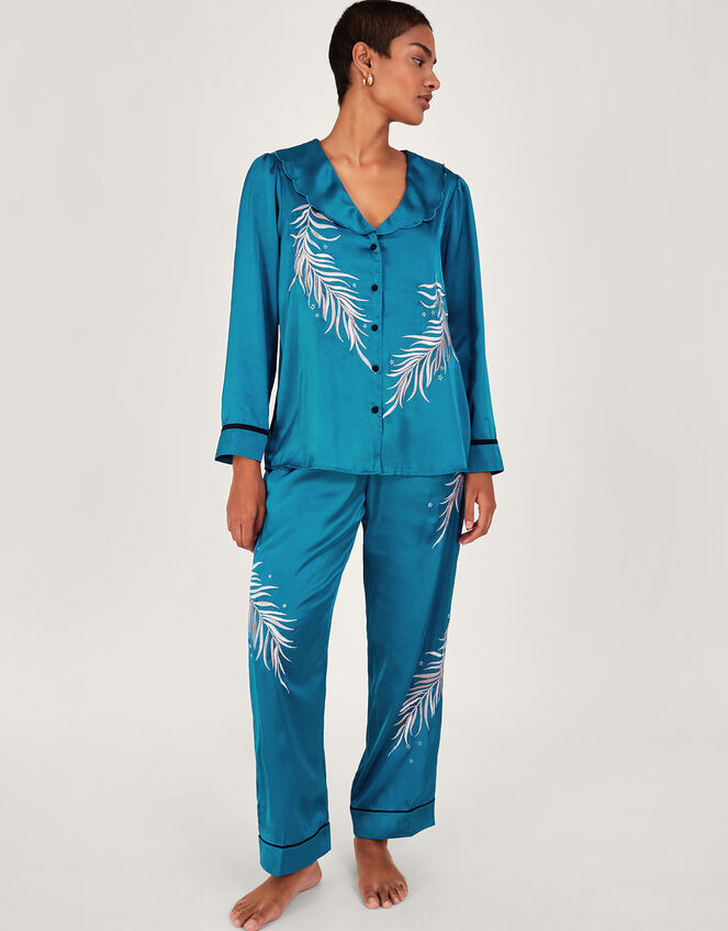 Clover Feather Pyjama Set Teal | Pyjamas | Monsoon UK.