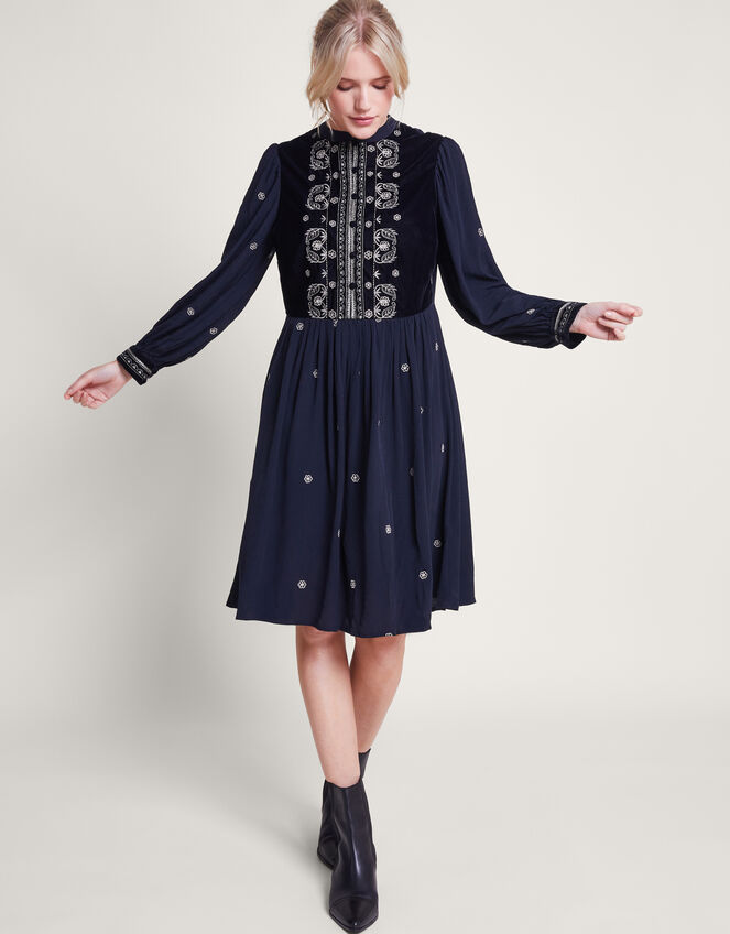 Payton Embroidered Bib Dress Blue