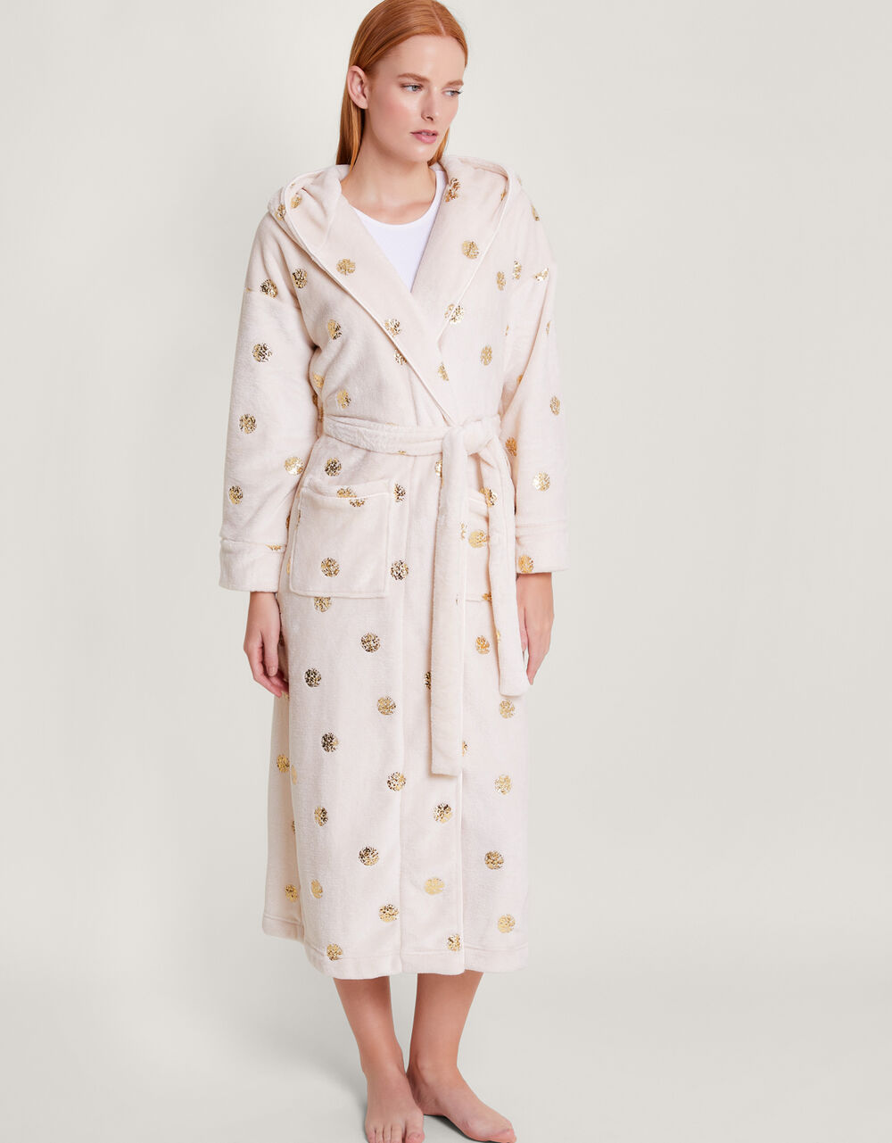 Spot Foil Hooded Dressing Gown Ivory | Robes And Dressing Gowns ...