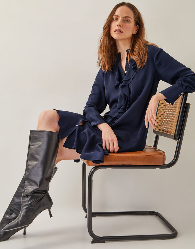 Lara Long Sleeve Frill Dress Blue | Work Dresses | Monsoon UK.