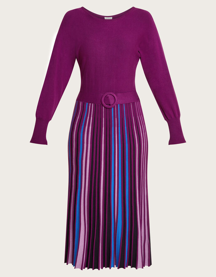Slash Neck Pleated Skirt Dress with LENZING™ ECOVERO™ Purple