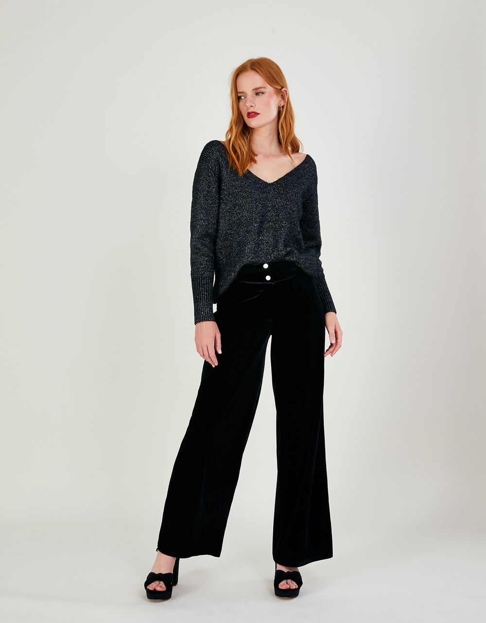 Metallic Twist V-Back Jumper Black | Knitwear | Monsoon UK.