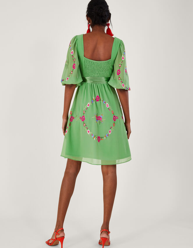 Emelia Floral Embroidered Dress in Recycled Polyester Green