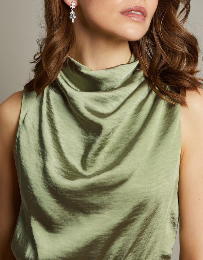 Livia Satin Cowl Halter Midi Dress Green | Evening Dresses | Monsoon UK.