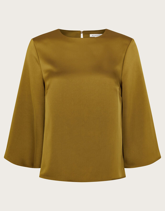 Ingrid Bell Sleeve Satin Top Green