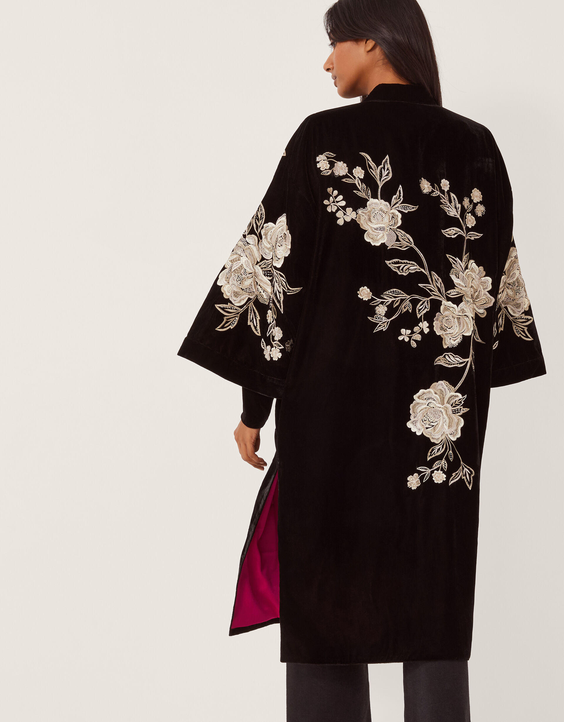 Fia Floral Embroidered Velvet Kimono Black | Women's Jackets | Monsoon UK.