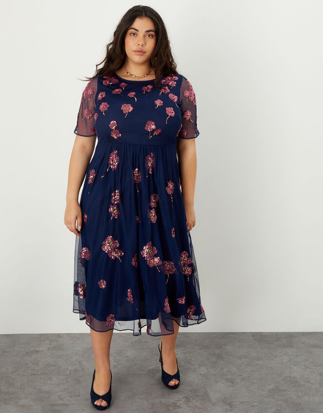 Ruby Embellished Midi Dress in Recycled Polyester Blue | Evening ...