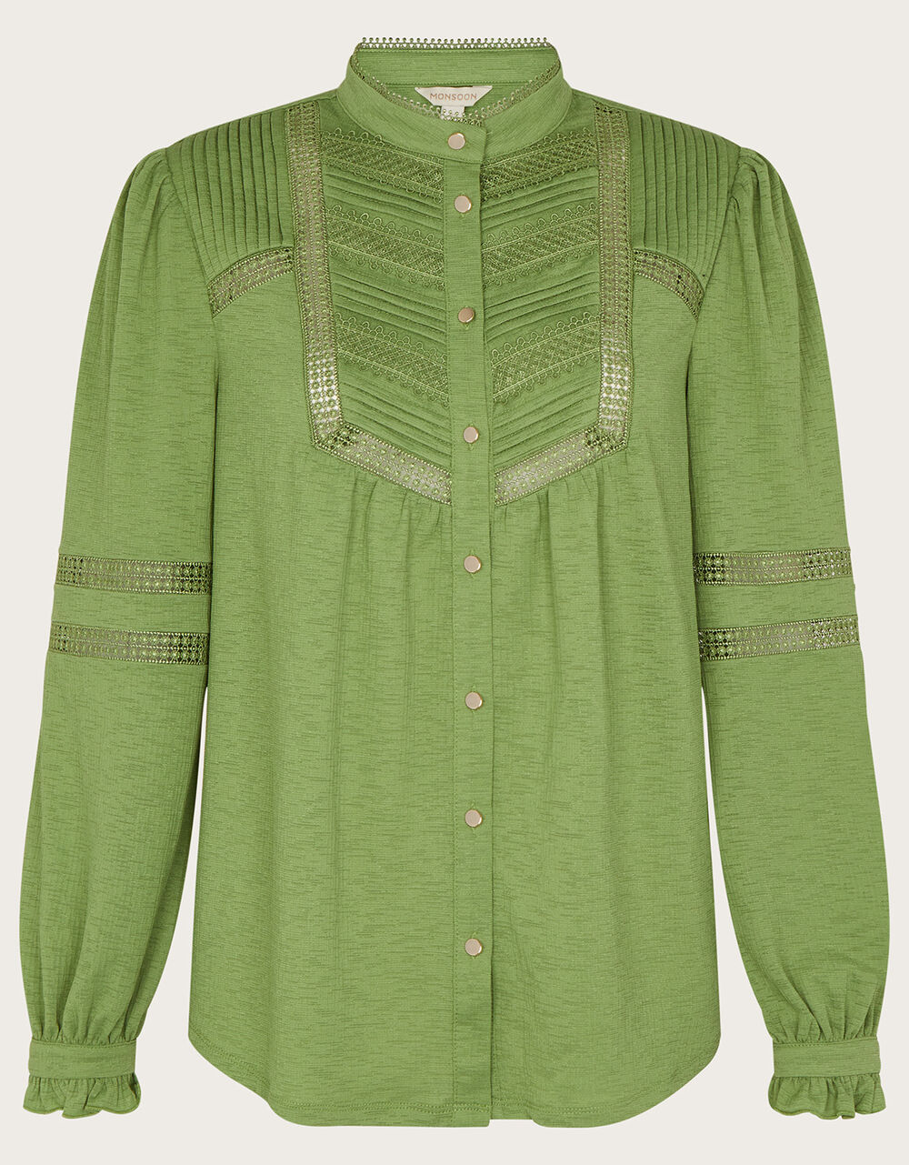 Lace Insert Button Through Jersey Shirt Green | Blouses & Shirts ...