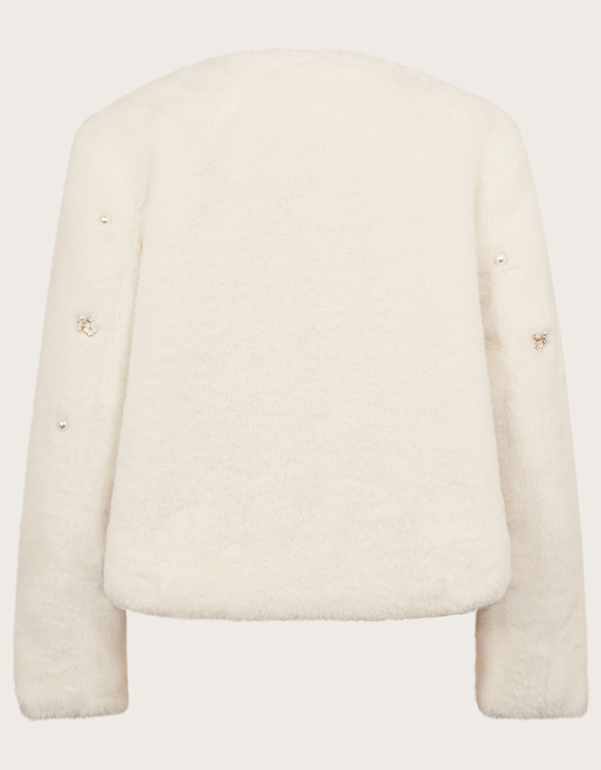 Embellished Faux Fur Coat Ivory