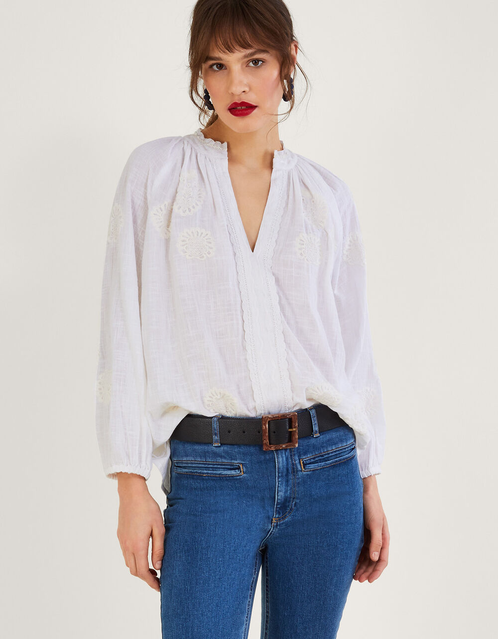 Embroidered Detail Overhead Shirt White | Tops & T-shirts | Monsoon UK.