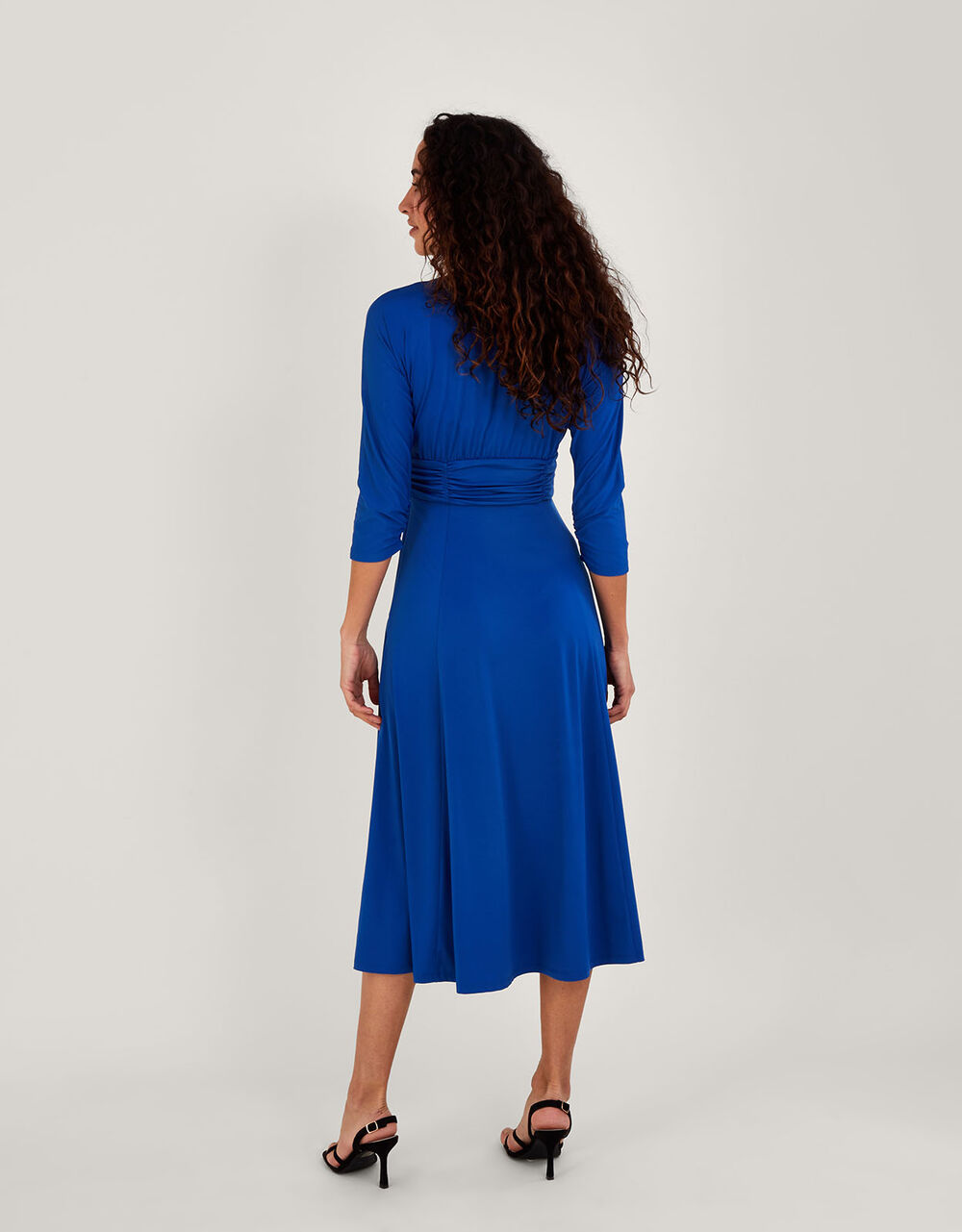 Ring Detail Ruched Jersey Midi Dress Blue | Midi Dresses | Monsoon UK.