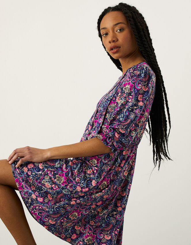 Pleated Print Jersey Dress Blue | Dresses | Monsoon UK.