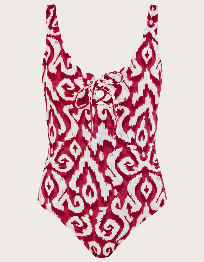 Ikat Print Tie-Up Swimsuit with Recycled Polyester