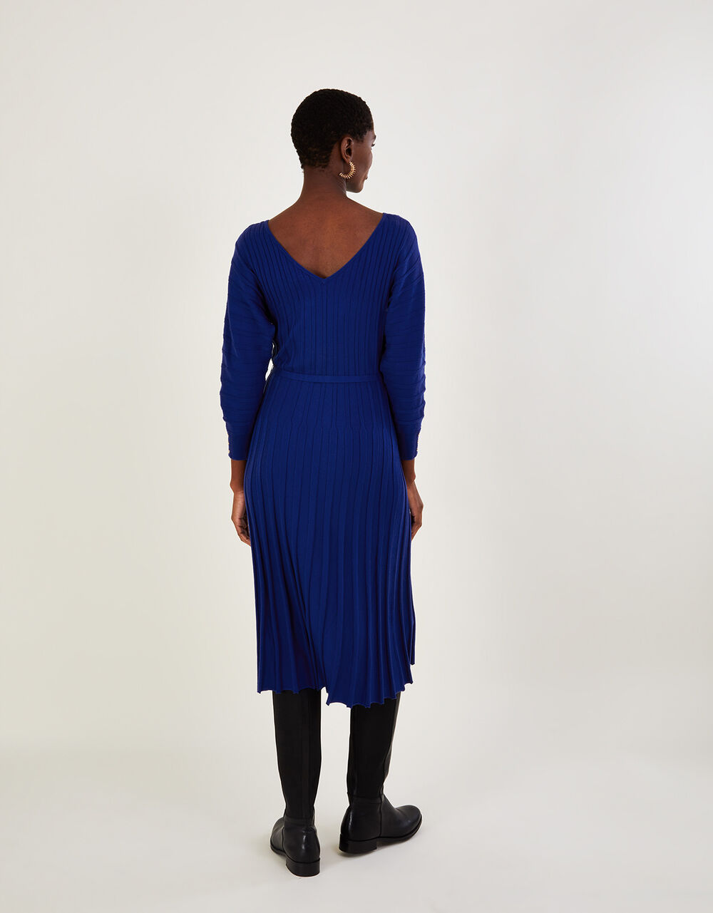 Inverted Rib Slash Neck Dress with LENZING™ ECOVERO™ Blue | Day Dresses ...