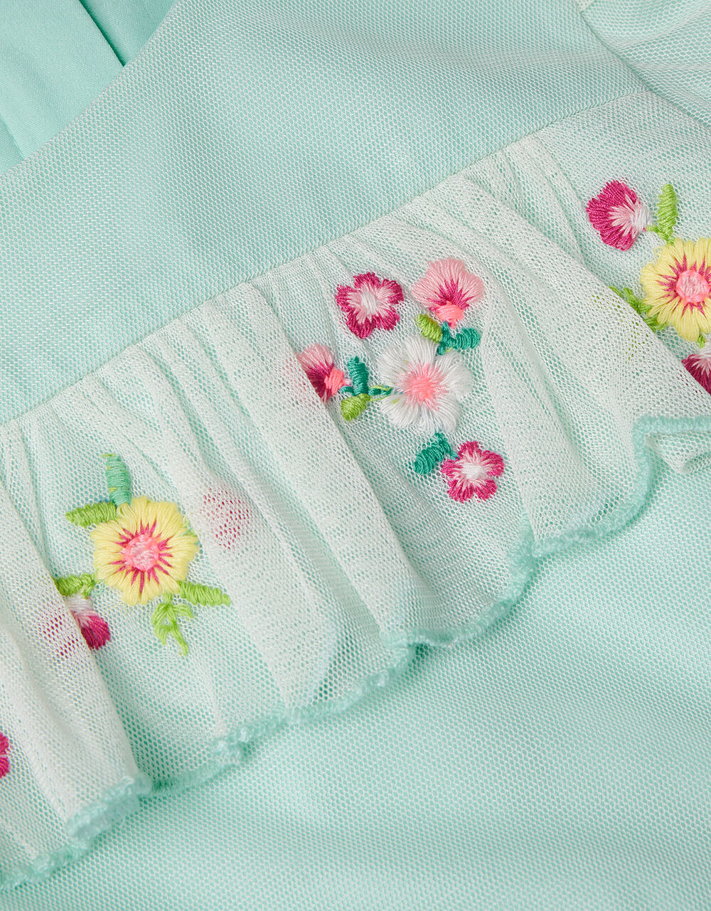 Embroidered Scallop Frill Dress Blue