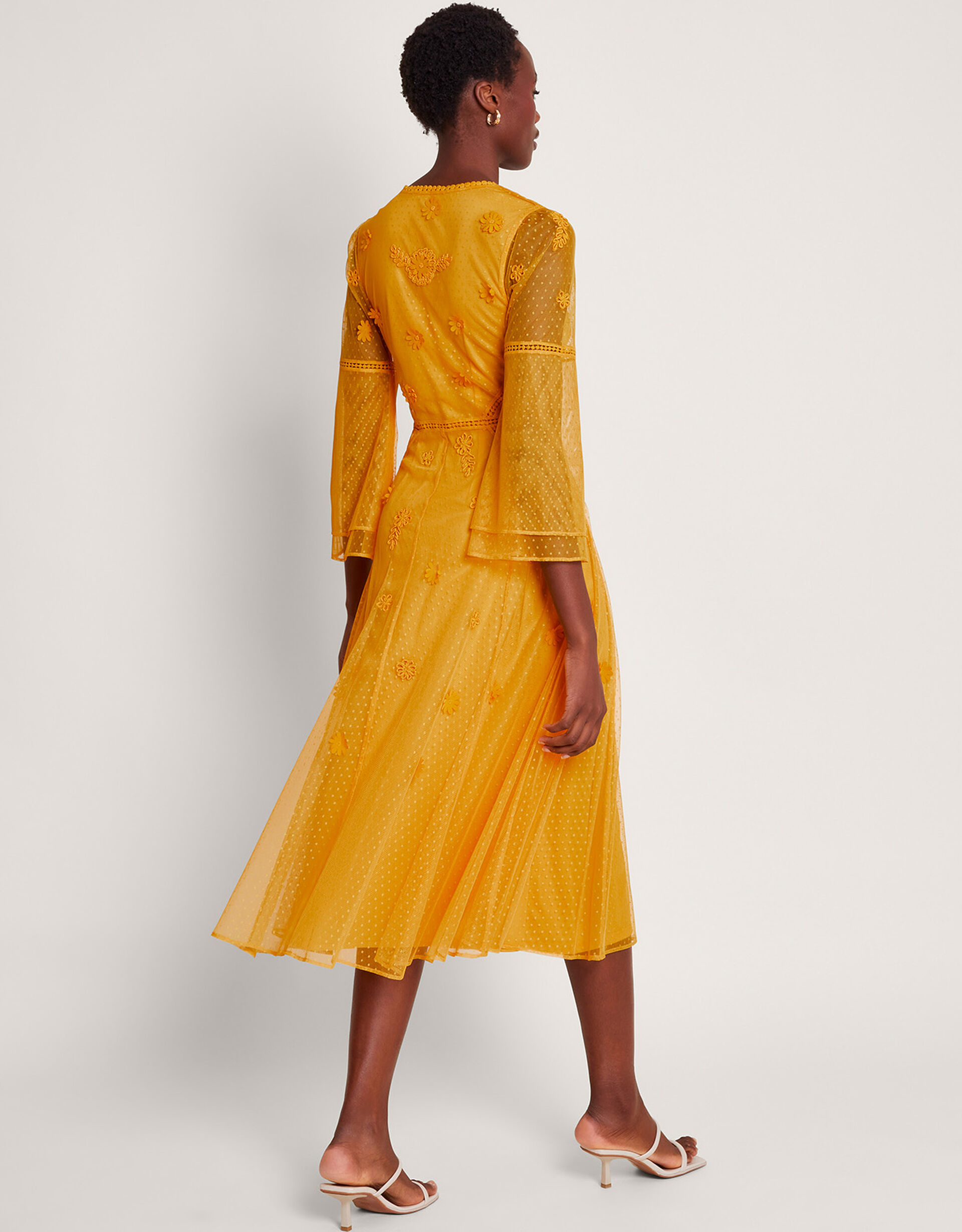 Alba Embroidered Tea Dress Yellow