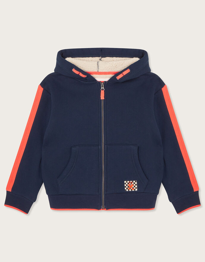 Borg Lined Zip Hoodie Blue | Boys' Jumpers & Cardigans | Monsoon UK.