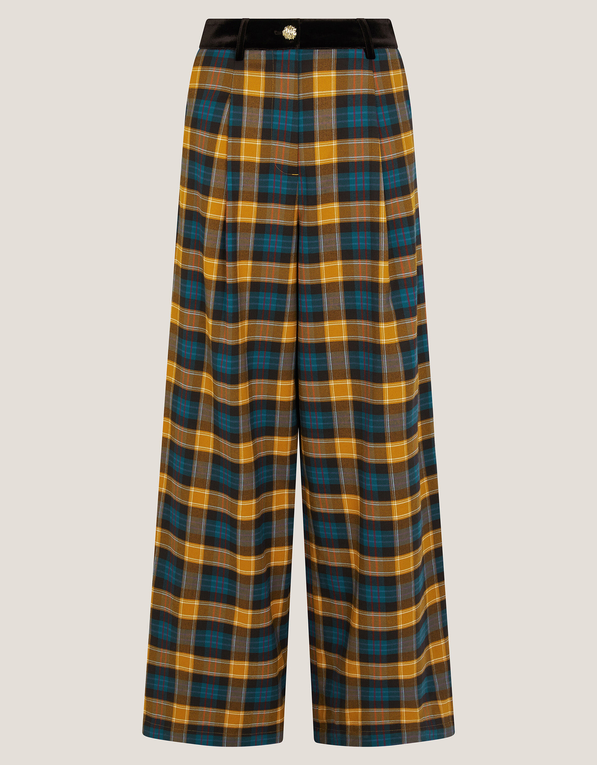 Monsoon x Sarah Corbett-Winder Tartan Suit Trousers Yellow