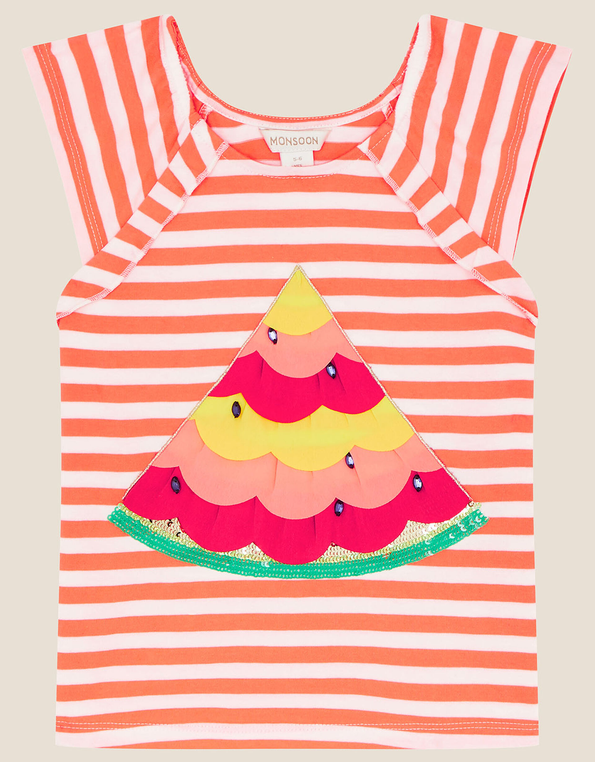 Sequin Watermelon Stripe Top Orange