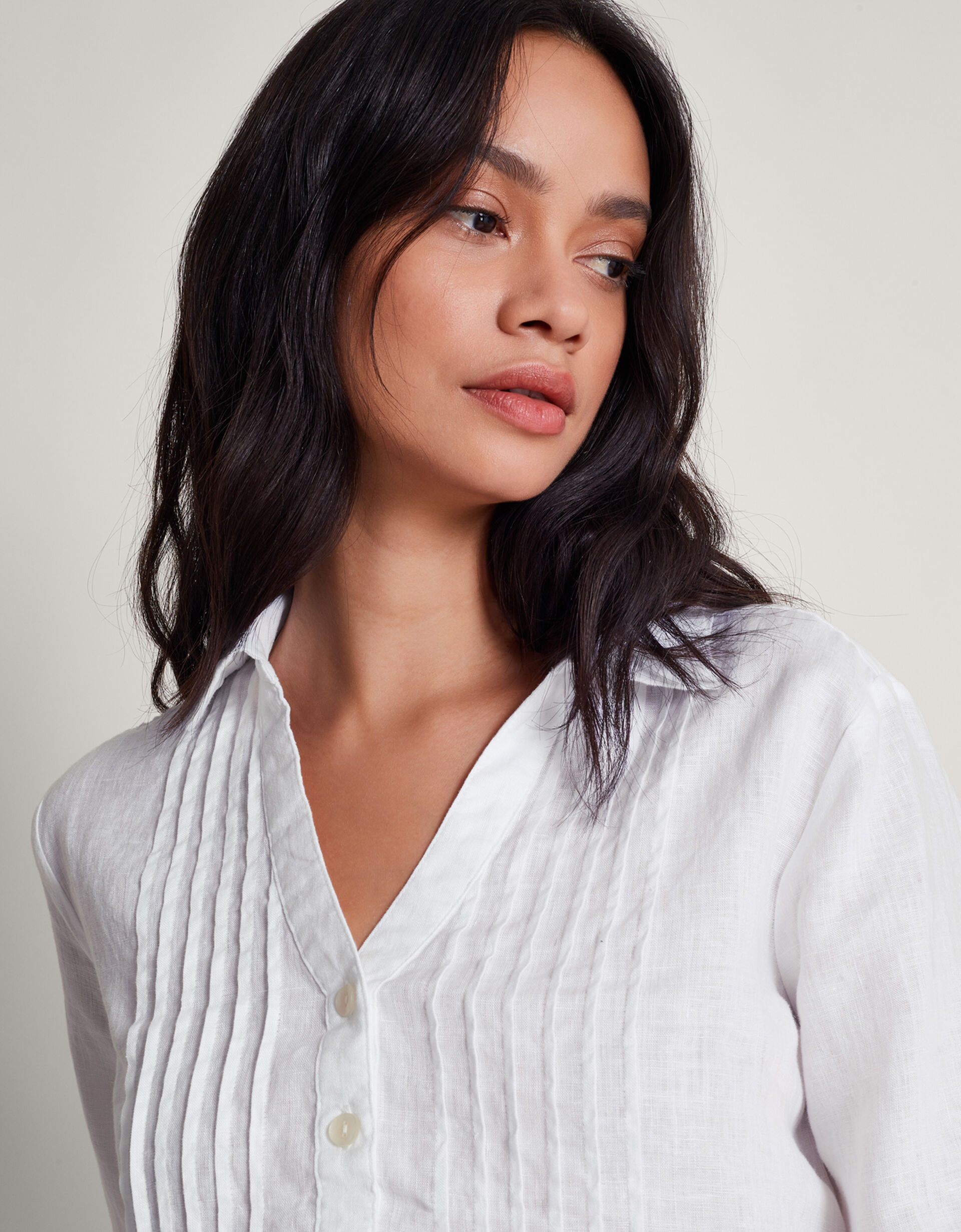 Elsie Pintuck Linen Blouse White | Tops & T-shirts | Monsoon UK.