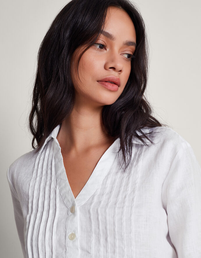 Elsie Pintuck Linen Blouse White | Tops & T-shirts | Monsoon UK.