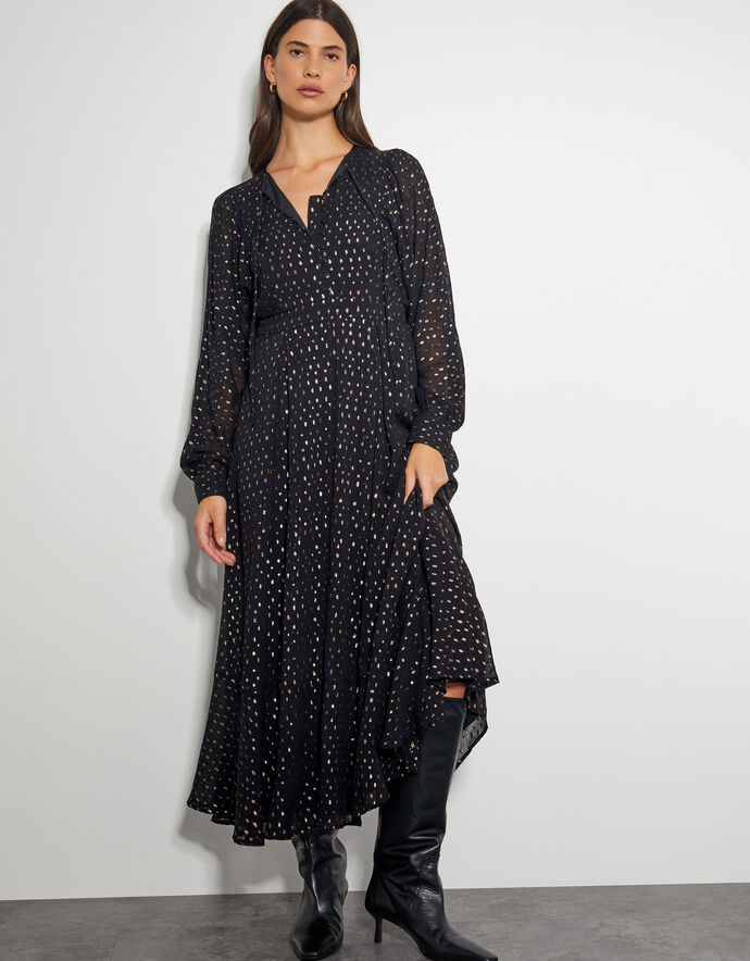 Lillian Metallic Polka Dot Dress Black