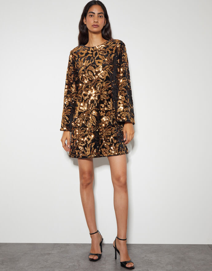 Anna Flute Sleeve Sequin Velvet Mini Dress Black | Evening Dresses ...