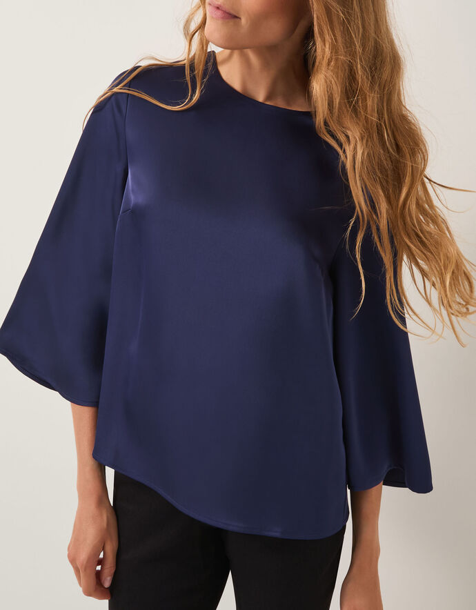 Ingrid Bell Sleeve Satin Blouse Blue
