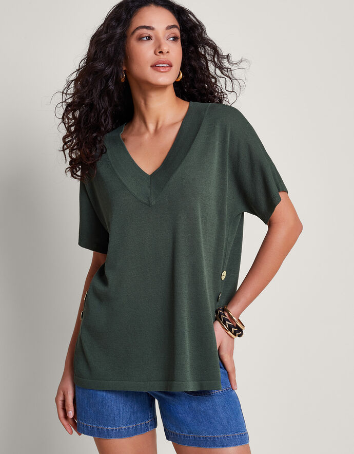 Bel Button Knit Top Green | Knitwear | Monsoon UK.