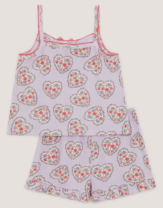 Heart Print Pointelle Short Pyjama Set Purple | Nightwear & Slippers ...